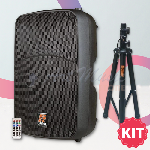 KIT CAIXA DE SOM ATIVA STANER SR-315 300W RMS C/ BLUETOOTH + SUPORTE TRIPÉ - STANER