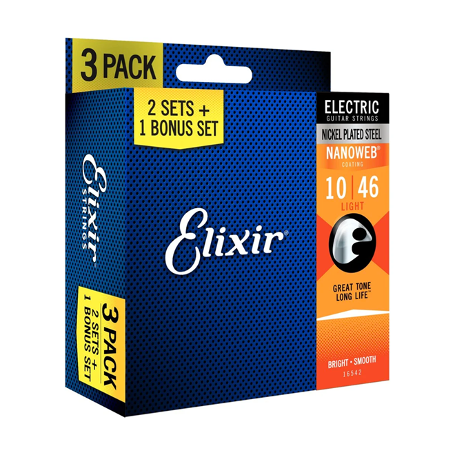 PACK 3 ENCORDOAMENTO ELIXIR GUITARRA 010-046 NANOWEB - ELIXIR