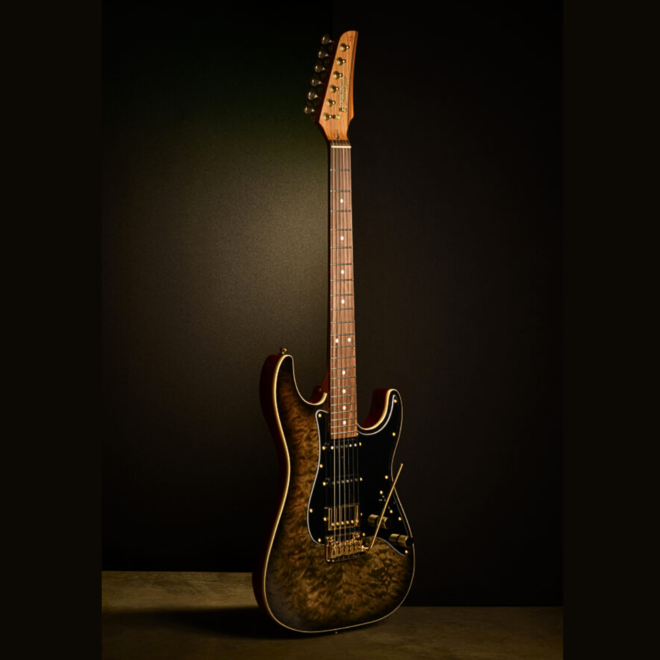 GUITARRA SEIZI KATANA MUSASHI PLUS STRATO HSS - RW - QUILTED BLACK GOLD ...