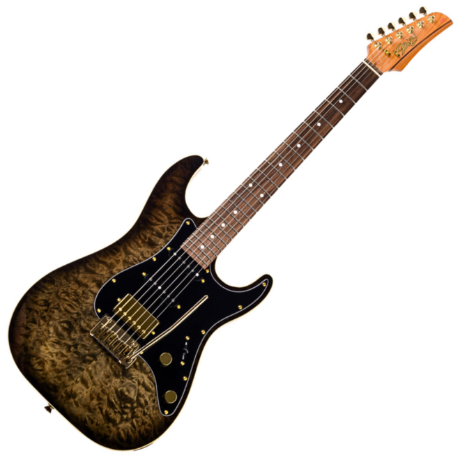 GUITARRA SEIZI KATANA MUSASHI PLUS STRATO HSS - RW - QUILTED BLACK GOLD ...